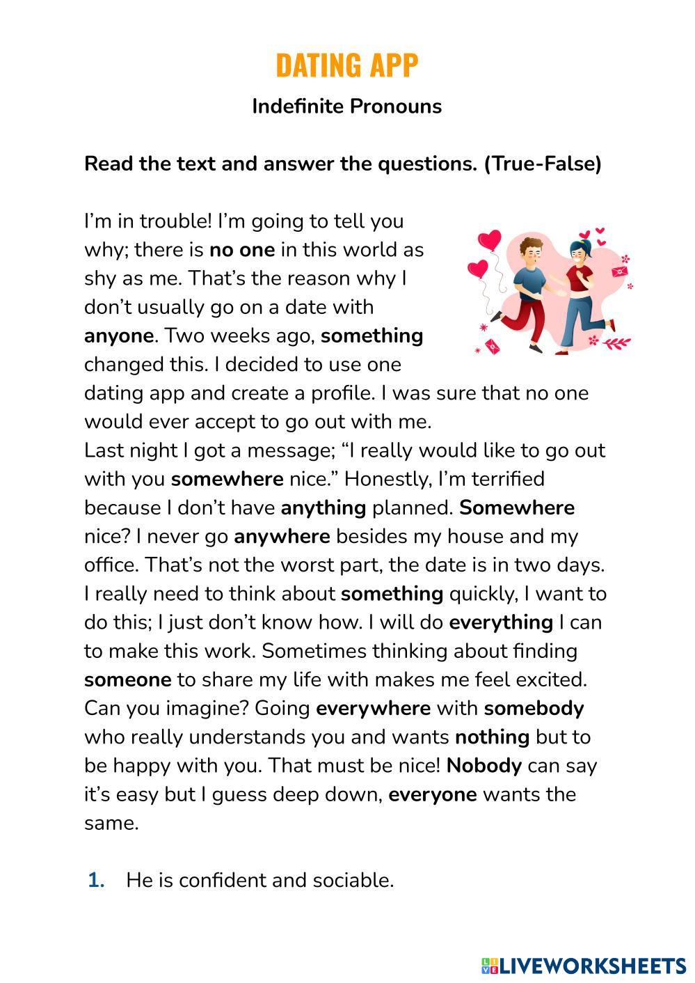 Dating App | Language Arts Worksheets | 8154885