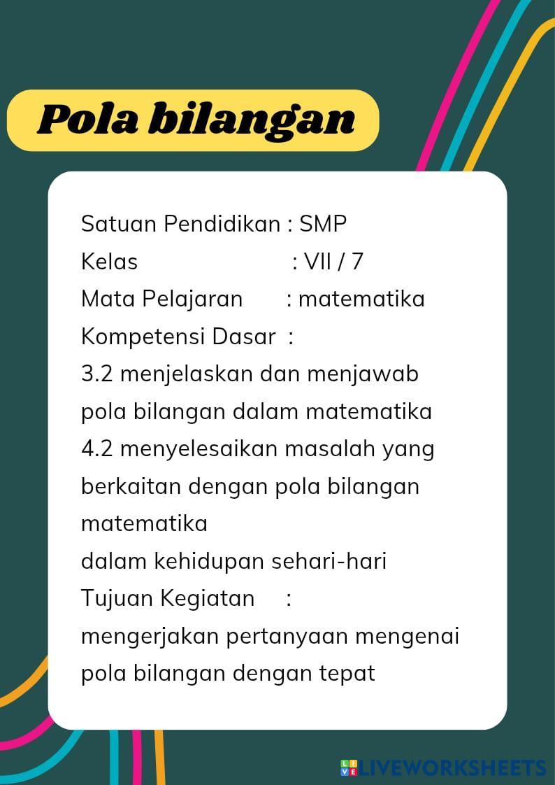 Pola Bilangan | Math Worksheets | 8156055