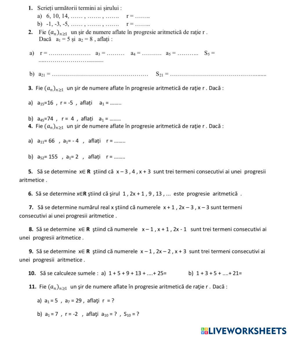 Progresii Aritm… | Math Worksheets | 8158562