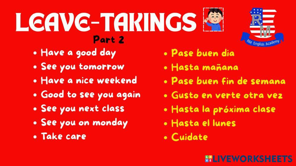 Leave-takings, … | ESL Worksheets | 8159919