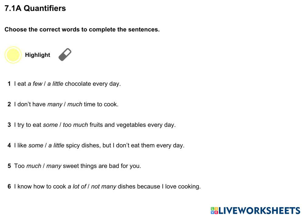 QUANTIFIERS | ESL Worksheets | 8161042