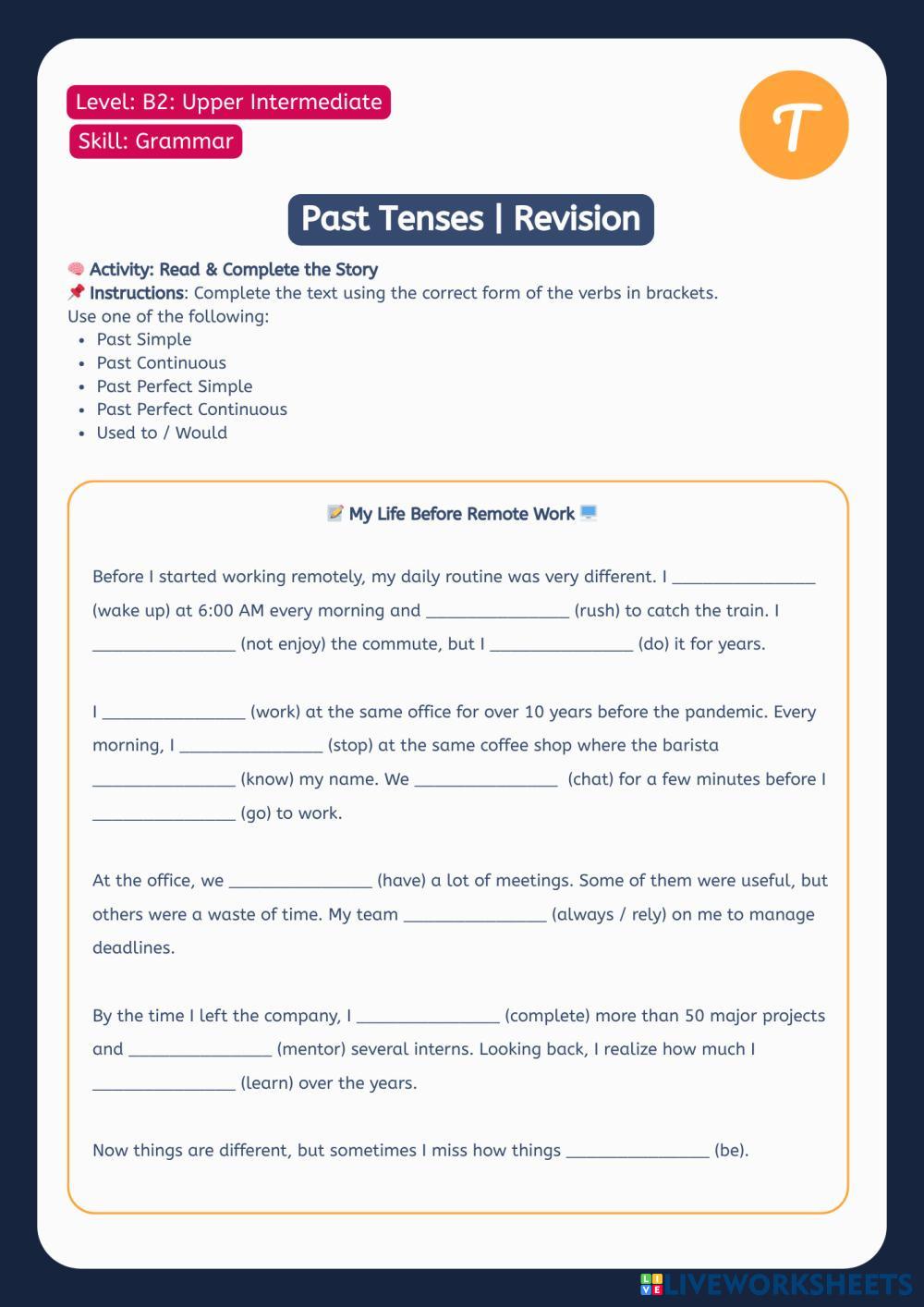 B2 Grammar: Pa… | English Language Worksheets | 8161808