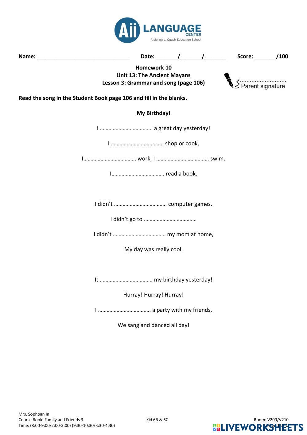 Homework 10 | English Language Worksheets | 8162345