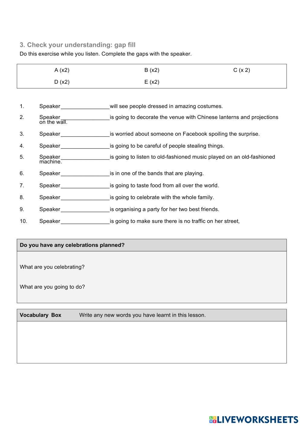 Celebrations | English Language Worksheets | 8162325