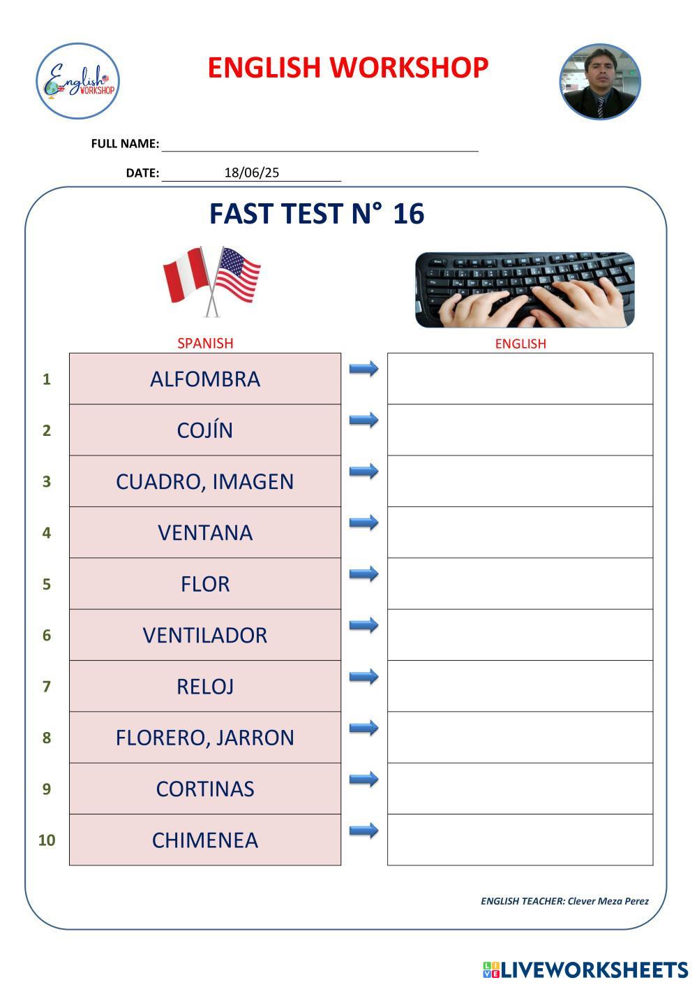 FAST TEST N° 16 | English Language Worksheets | 8162785