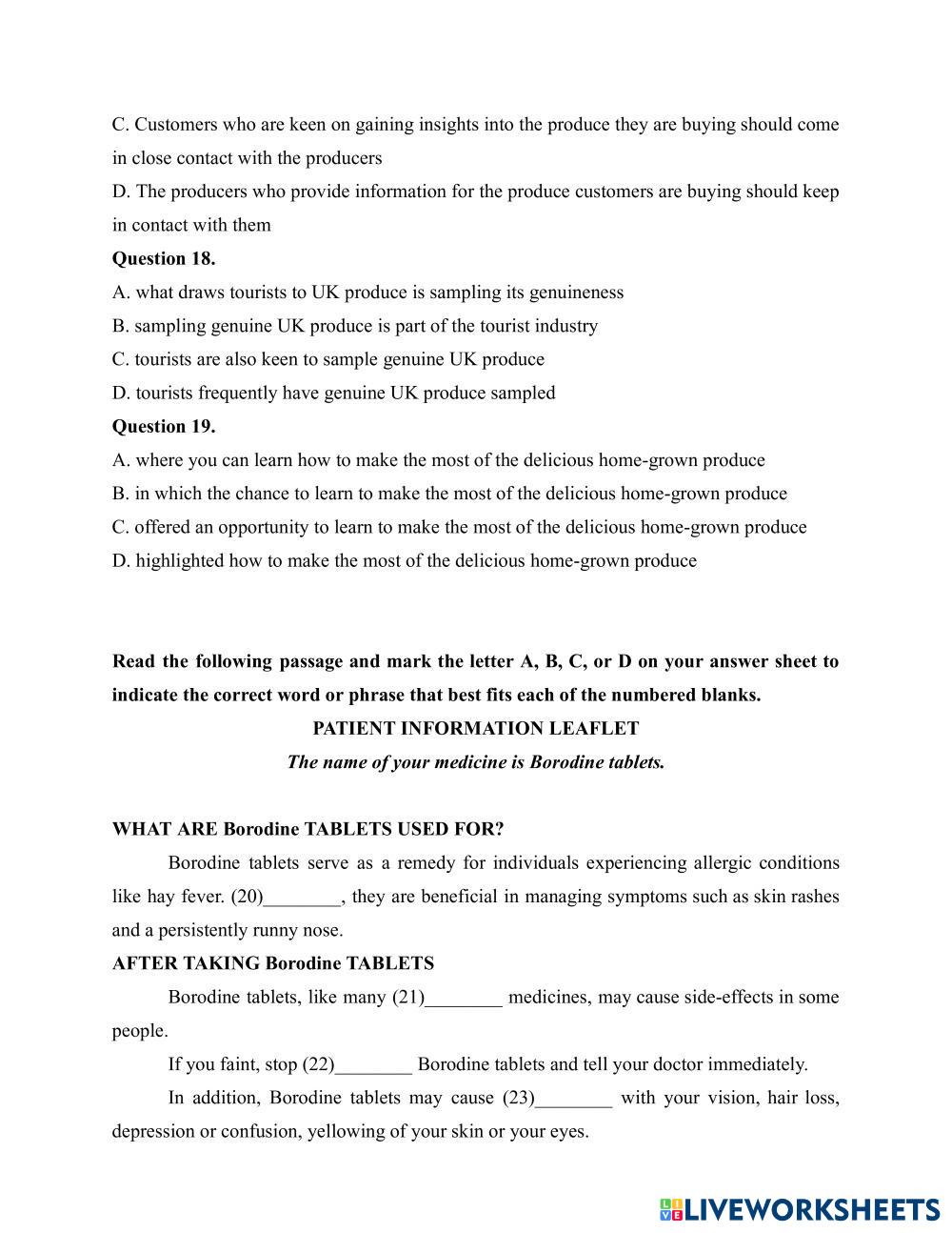 Đề 14 | English Language Worksheets | 8163687