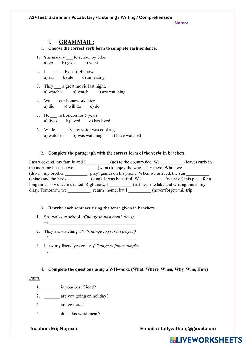 English ( A2+ )… | ESL Worksheets | 8163881