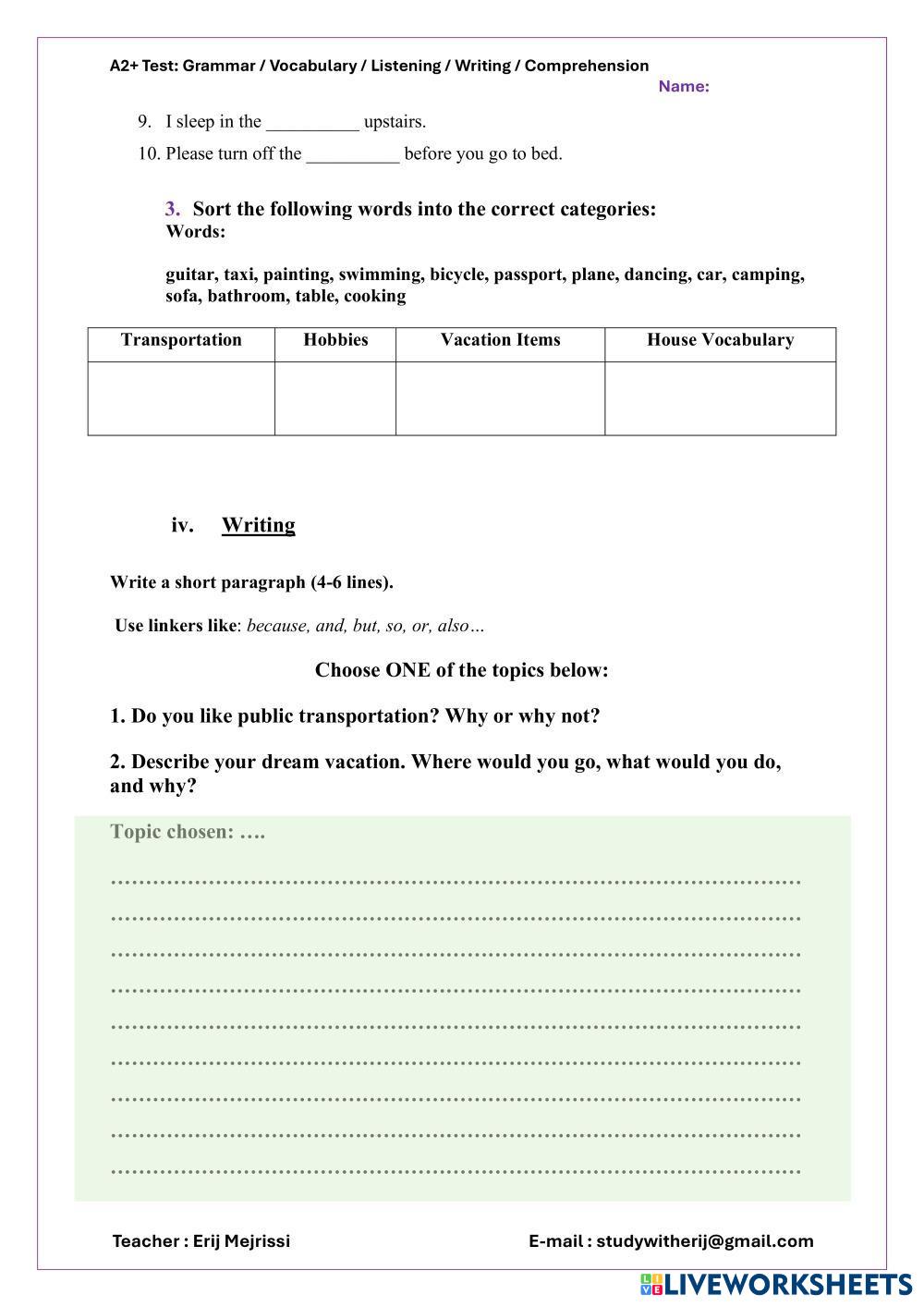 English ( A2+ )… | ESL Worksheets | 8163881