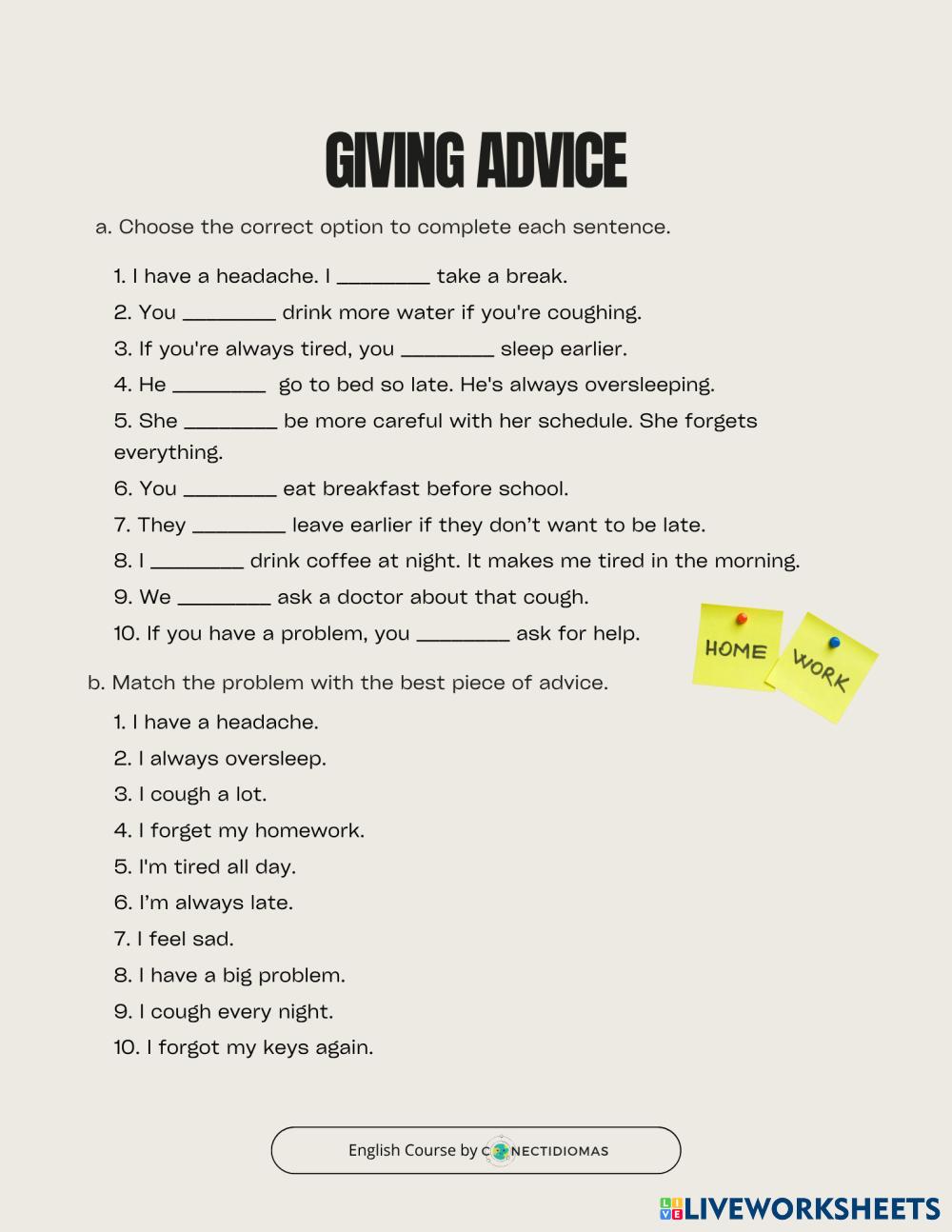 Giving Advice | ESL Worksheets | 8178121