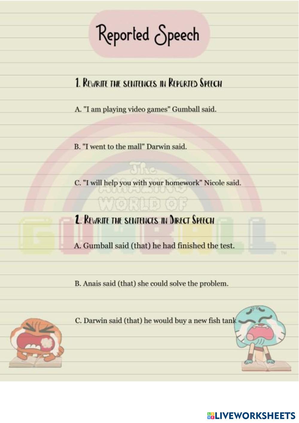 Reported Speech | ESL Worksheets | 8176665