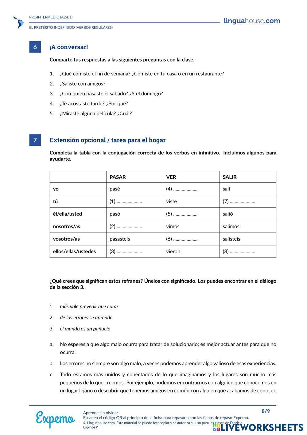 Pretérito indef… | ESL Worksheets | 8179456