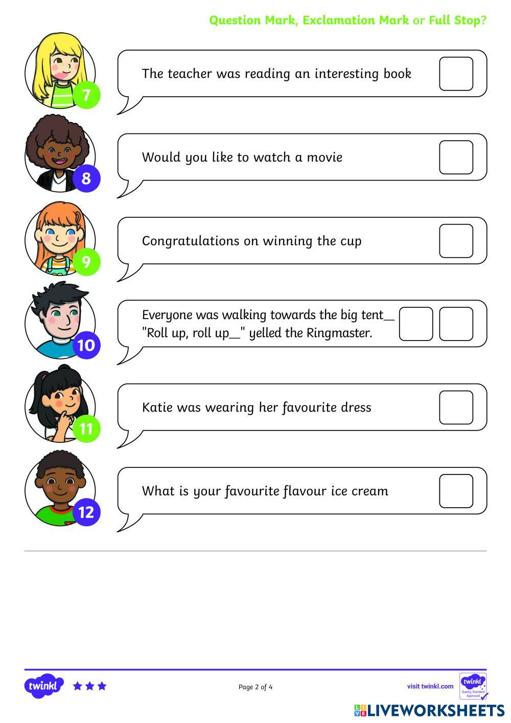 End Marks | ESL Worksheets | 8182838