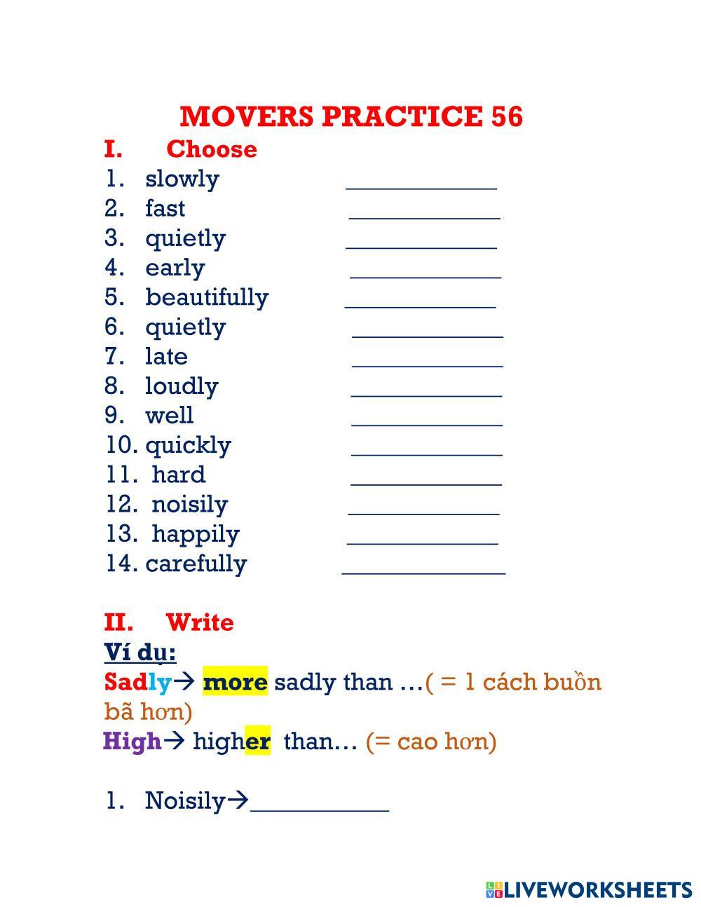 MOVERS PRACTICE… | English Language Worksheets | 8183125