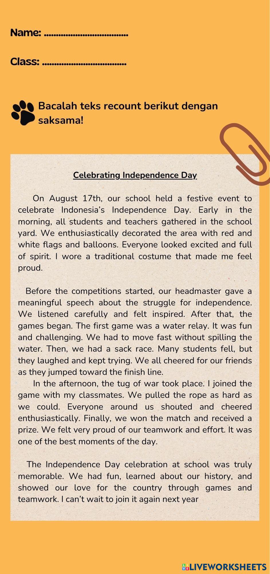 Recount Text | ESL Worksheets | 8183625