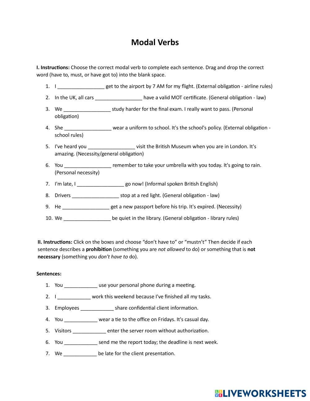 Modal Verbs | ESL Worksheets | 8185087