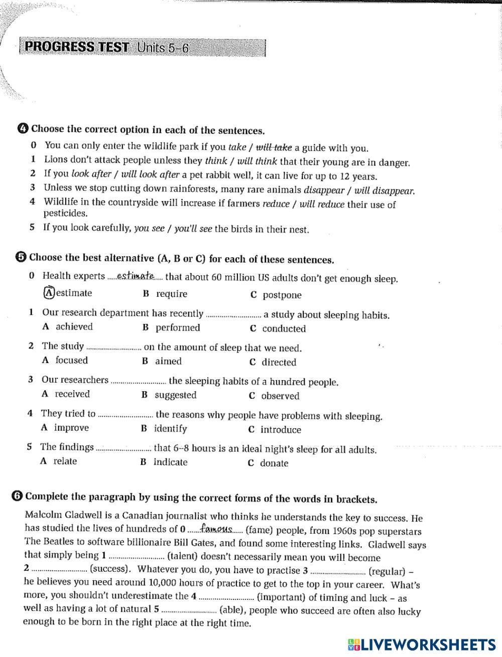 Progress test 5… | ESL Worksheets | 8185216
