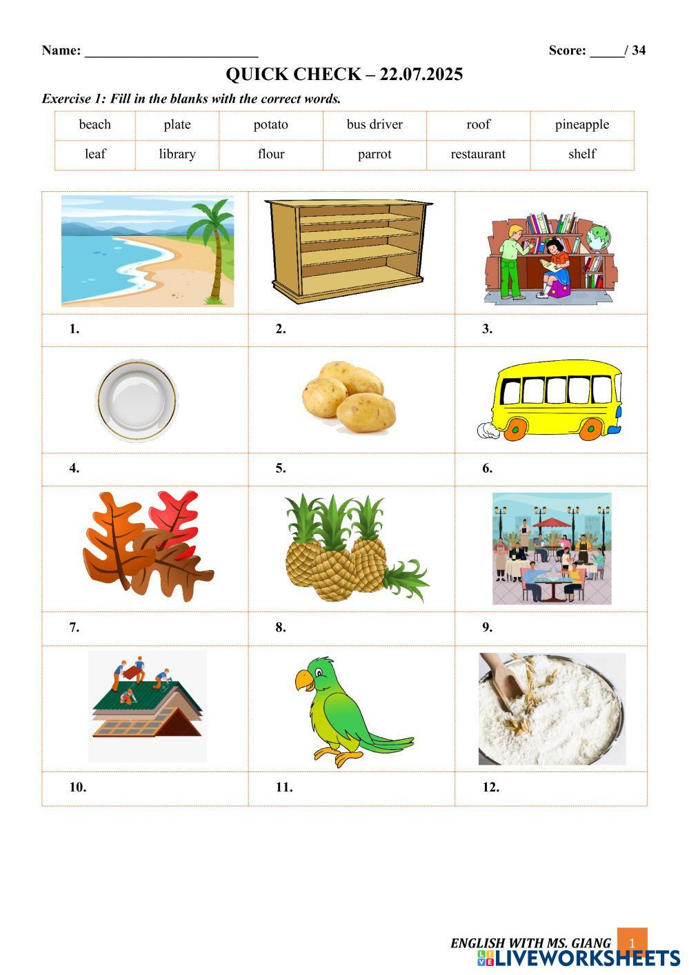PĐ.THƯ_QUICK CH… | ESL Worksheets | 8187065