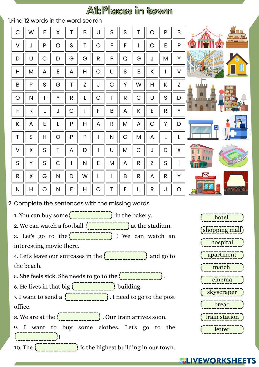 A1:Places in to… | ESL Worksheets | 8187103
