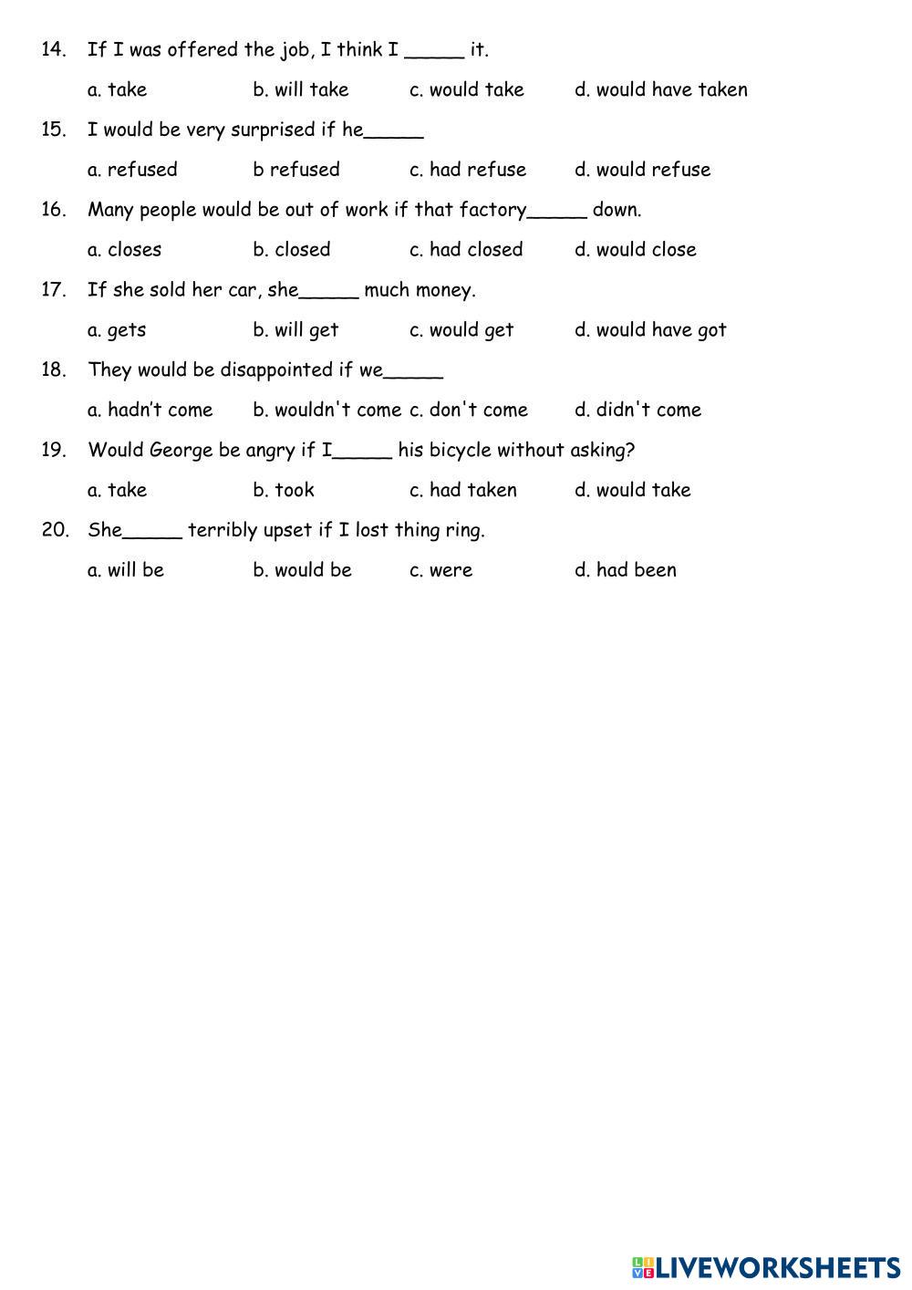 CONDITIONAL SEN… | Language Arts Worksheets | 8187492