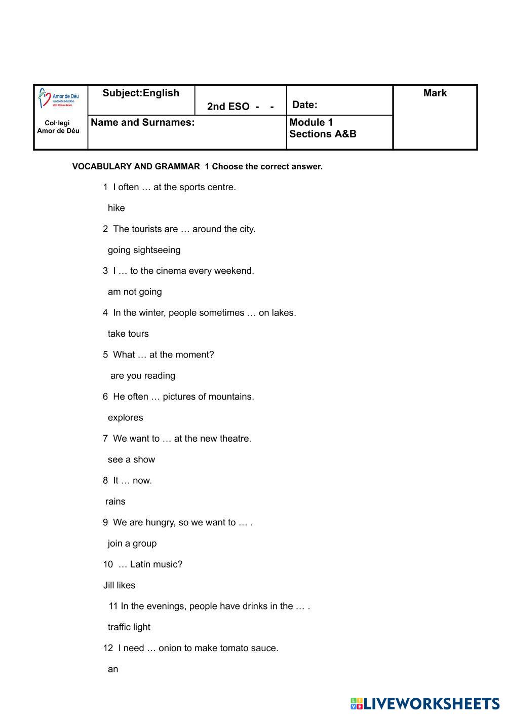 2nd ESO Module … | ESL Worksheets | 8187827
