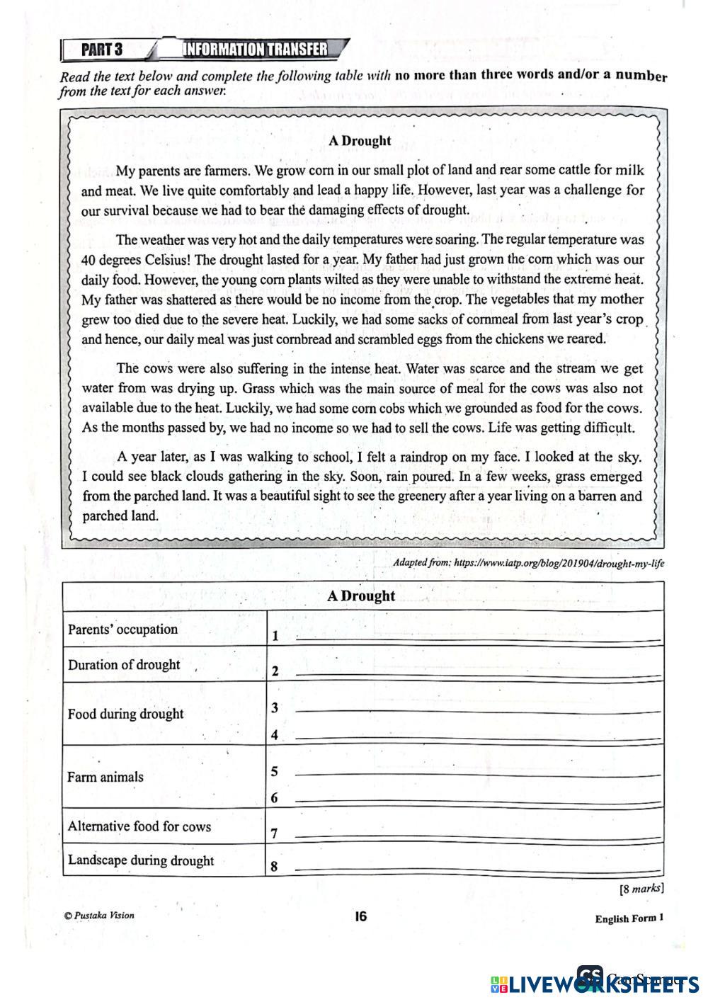 Form 1 Unit 3 P… | ESL Worksheets | 8189188