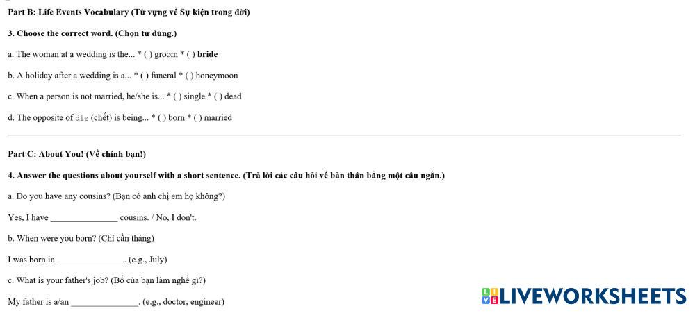 Family, birth, … | ESL Worksheets | 8189987