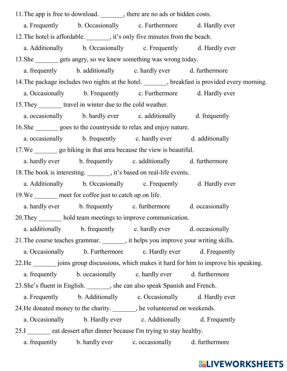 G7 - U1 - ADV -… | ESL Worksheets | 8190548