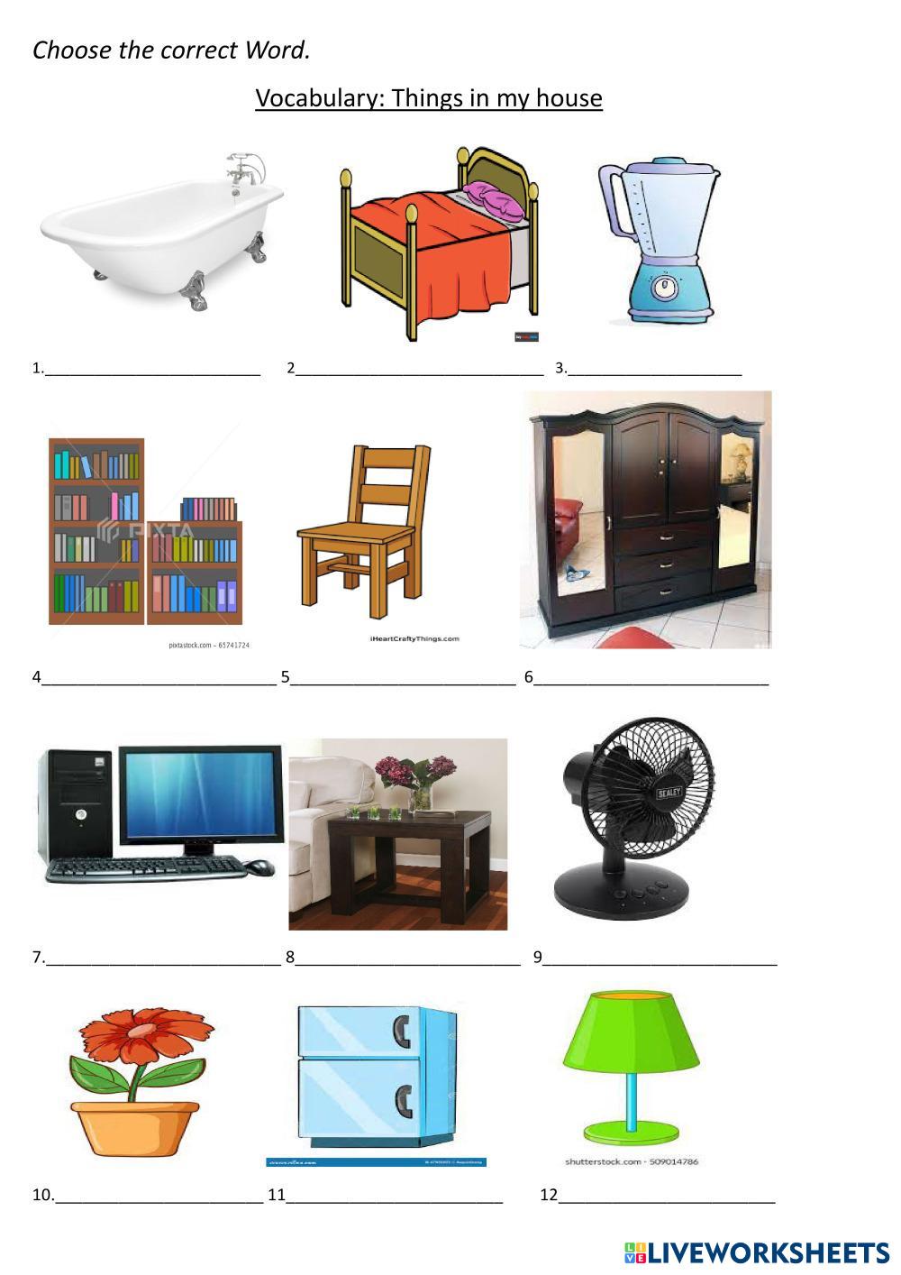 Things in my ho… | ESL Worksheets | 8191593