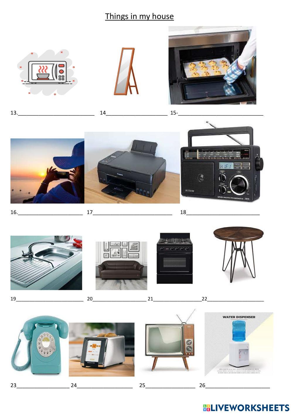 Things in my ho… | ESL Worksheets | 8191593