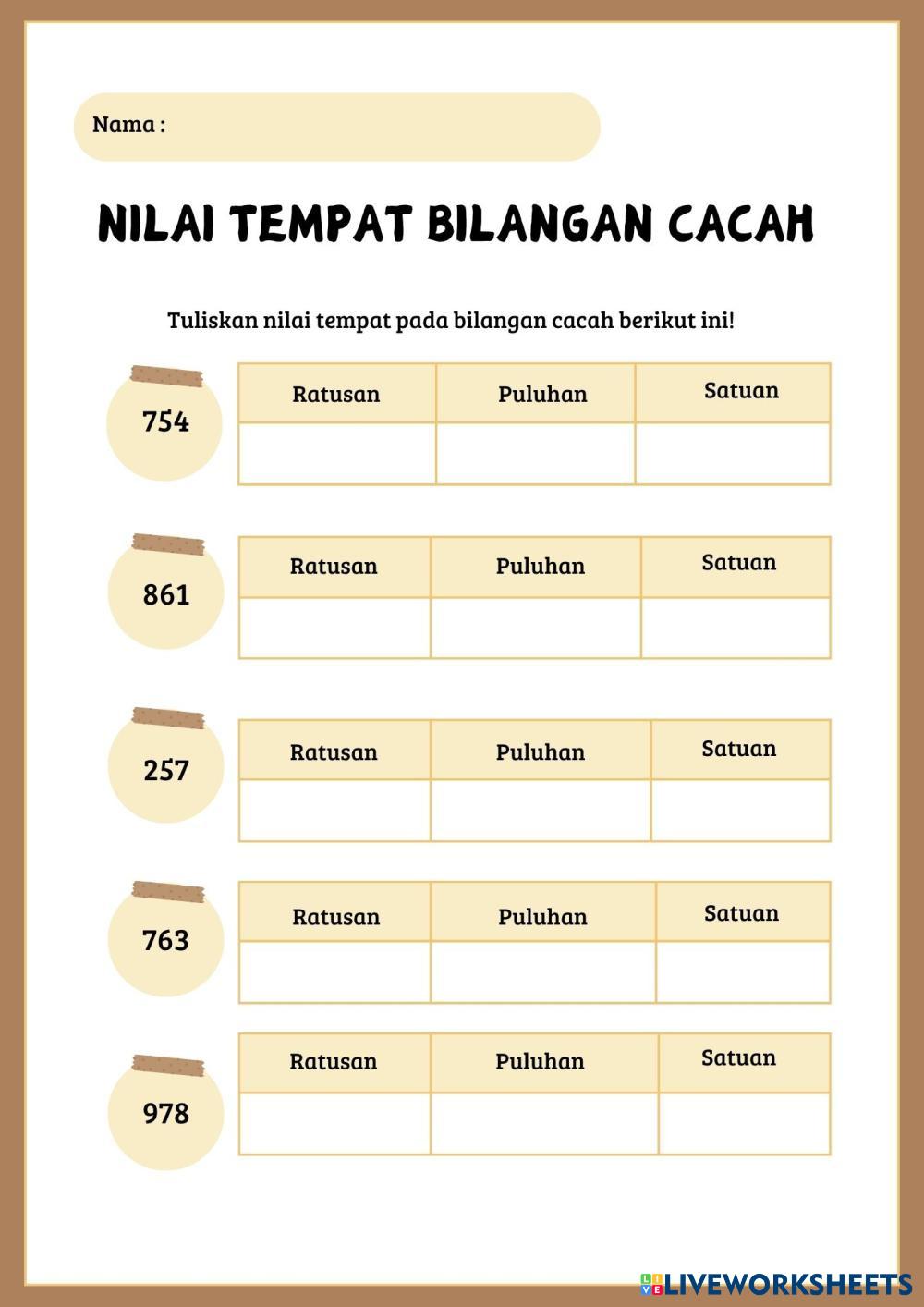 NILAI TEMPAT BI… | Math Worksheets | 8192535