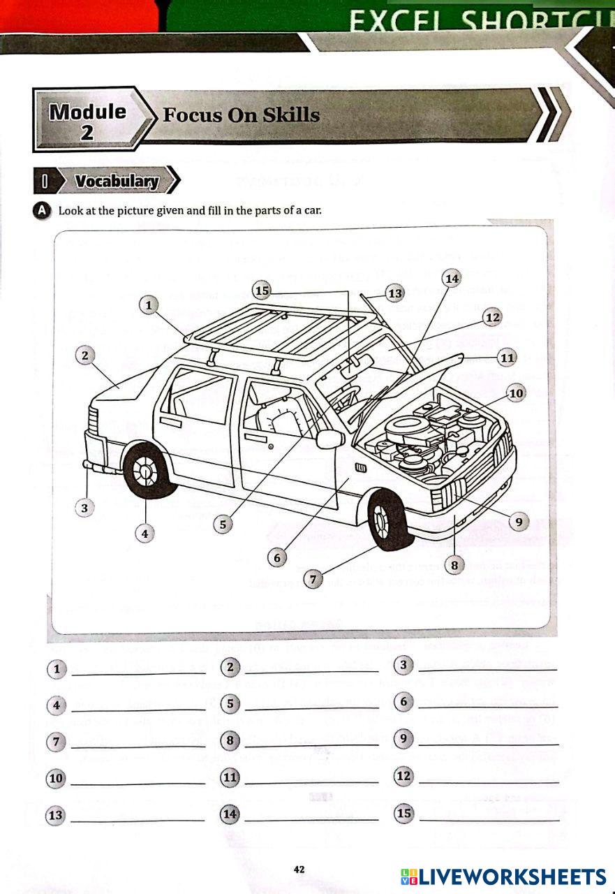 Parts of a car | Language Arts Worksheets | 8193495