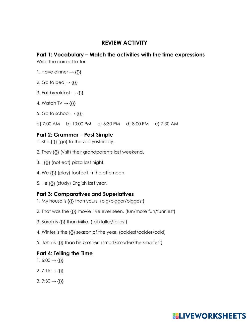 Review LEVEL 4 | ESL Worksheets | 8195433