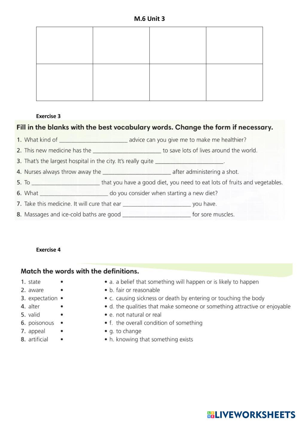 M.6 Unit 3 Exer… | ESL Worksheets | 8196572