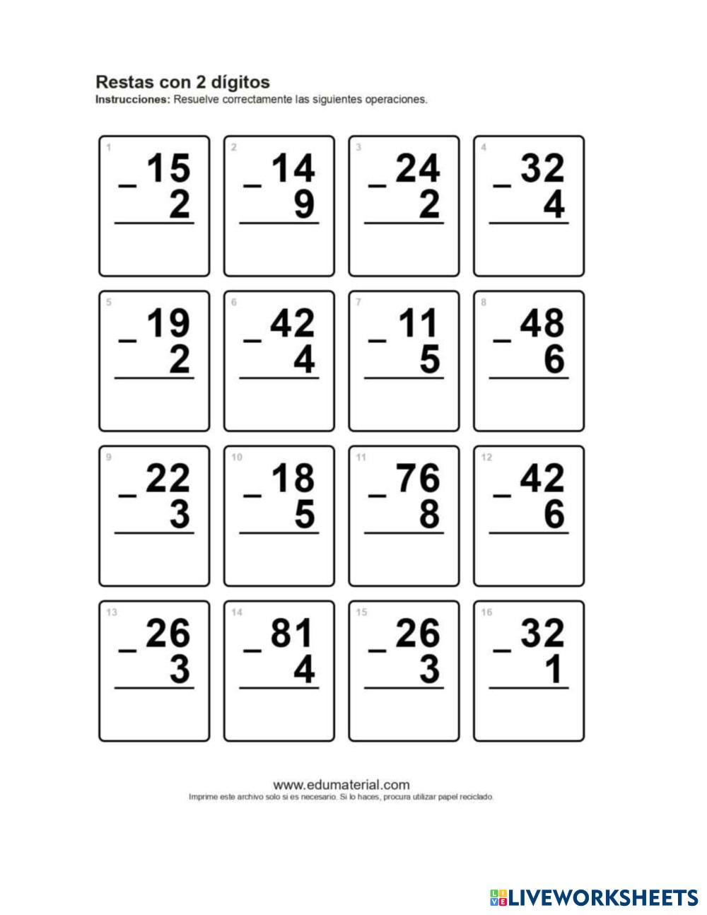 Restas | Math Worksheets | 8203185