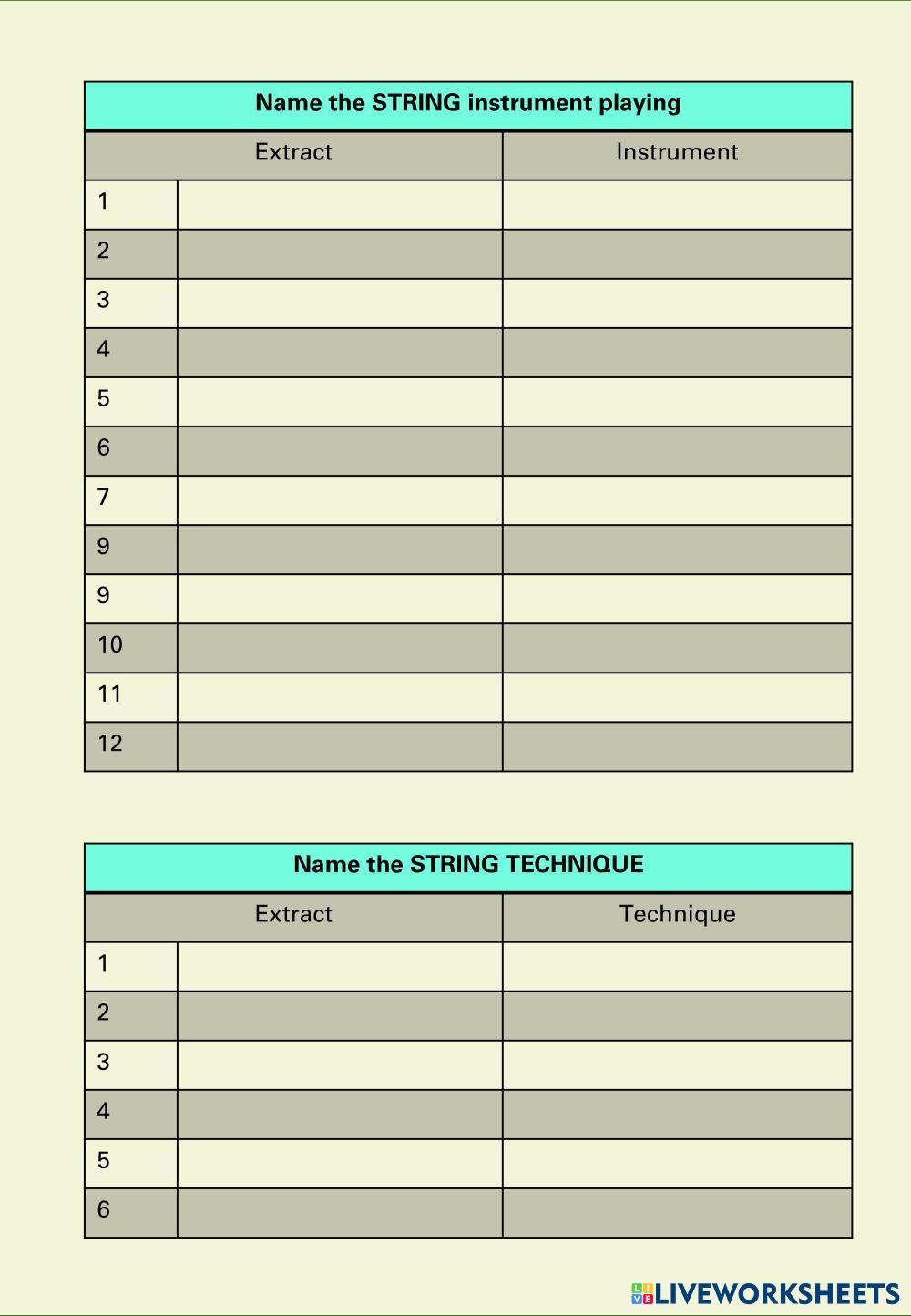 String instrume… | English Language Worksheets | 8203597