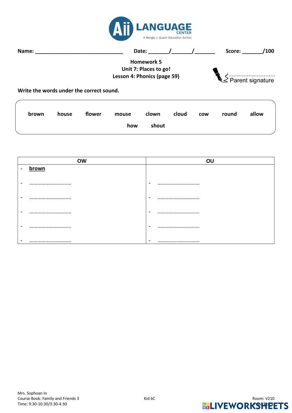 Homework 5 | ESL Worksheets | 8209439