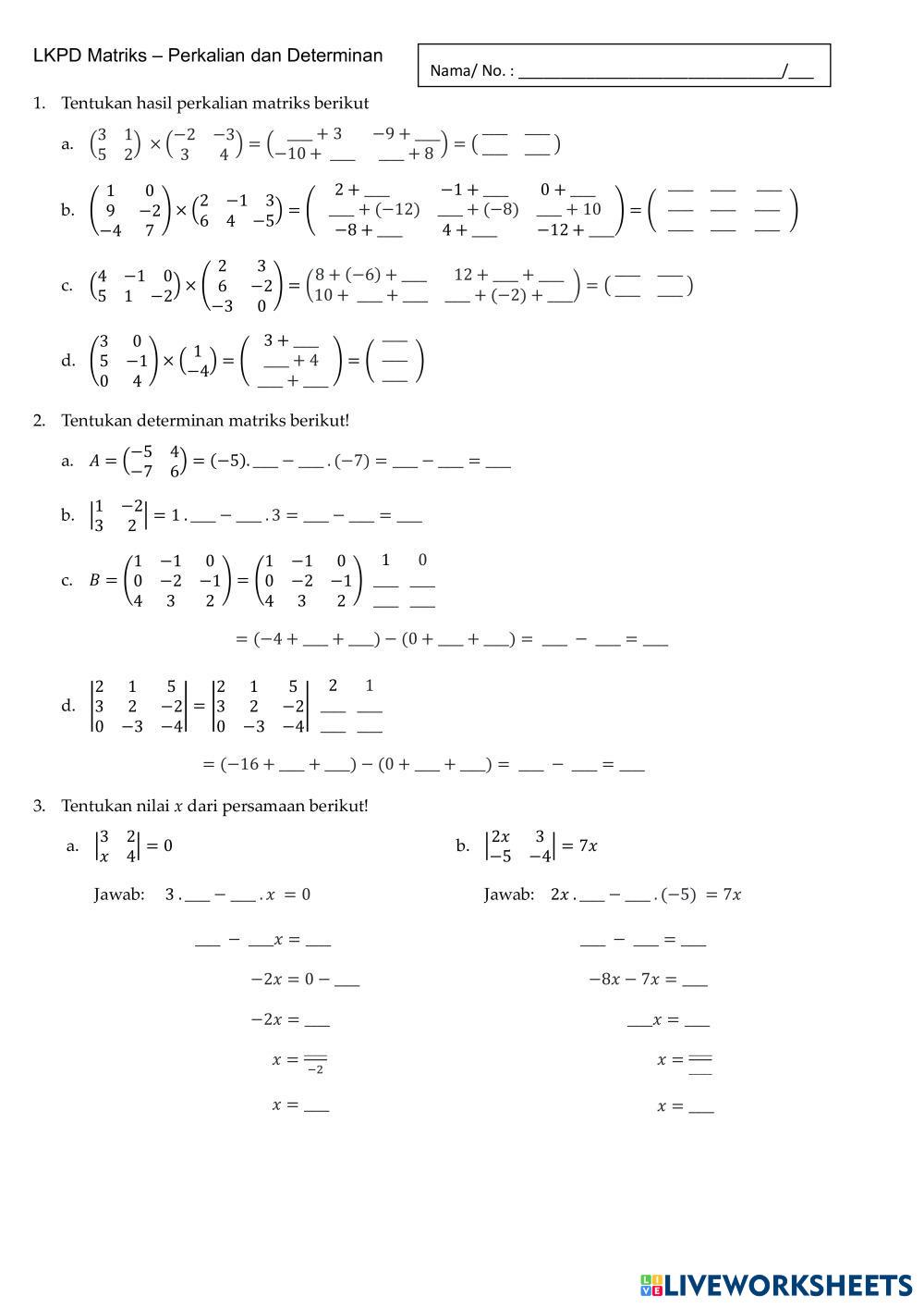 LKPD Matriks - … | Math Worksheets | 8209707