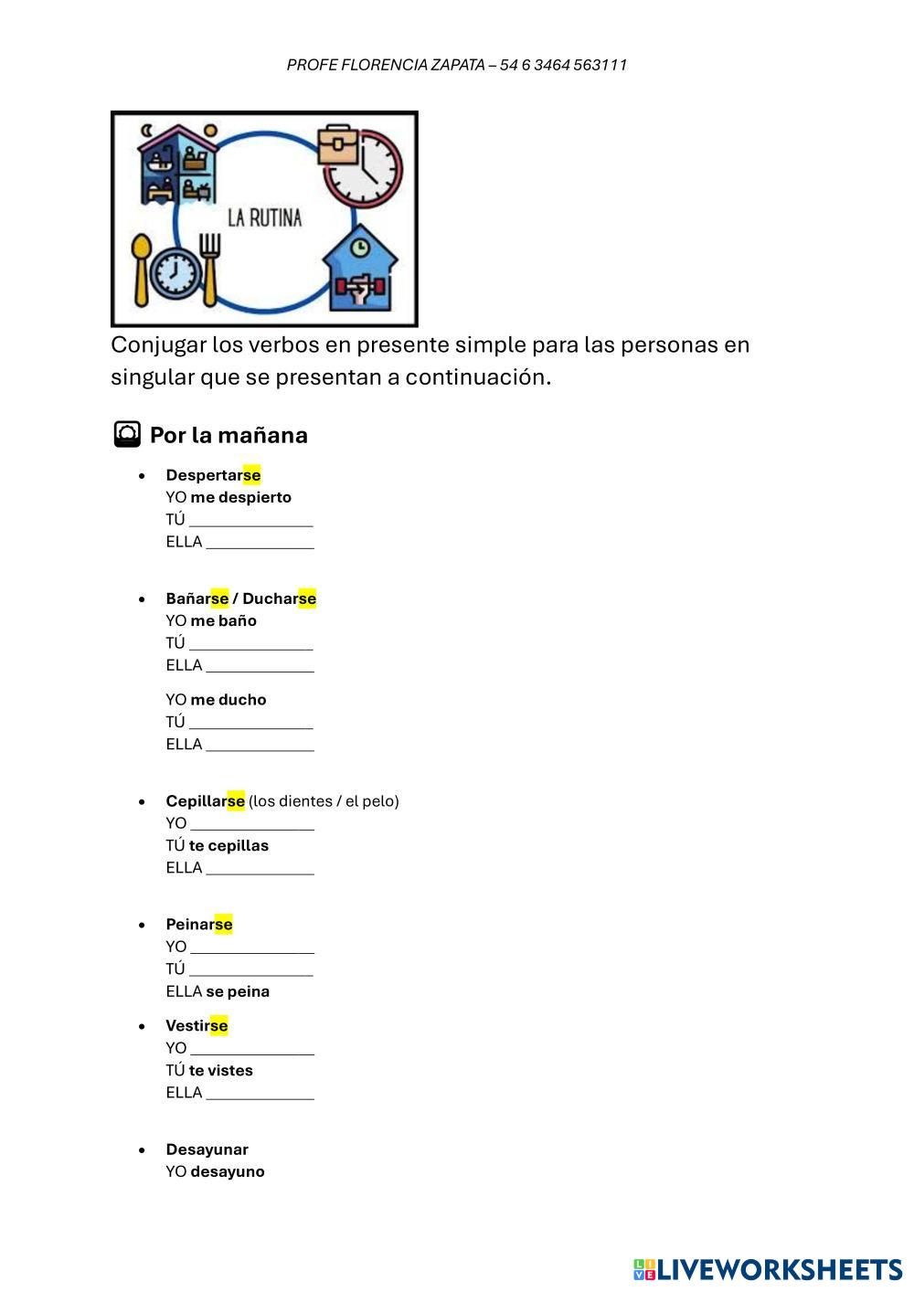 LA RUTINA | ESL Worksheets | 8210365