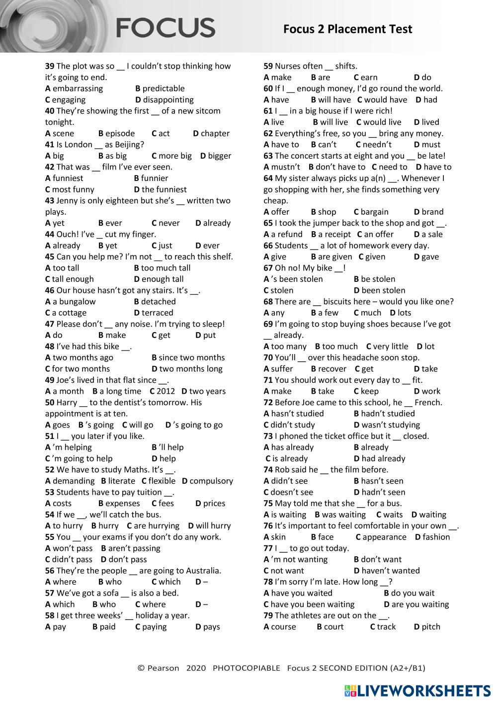 Placement Test … | English Language Worksheets | 8223427