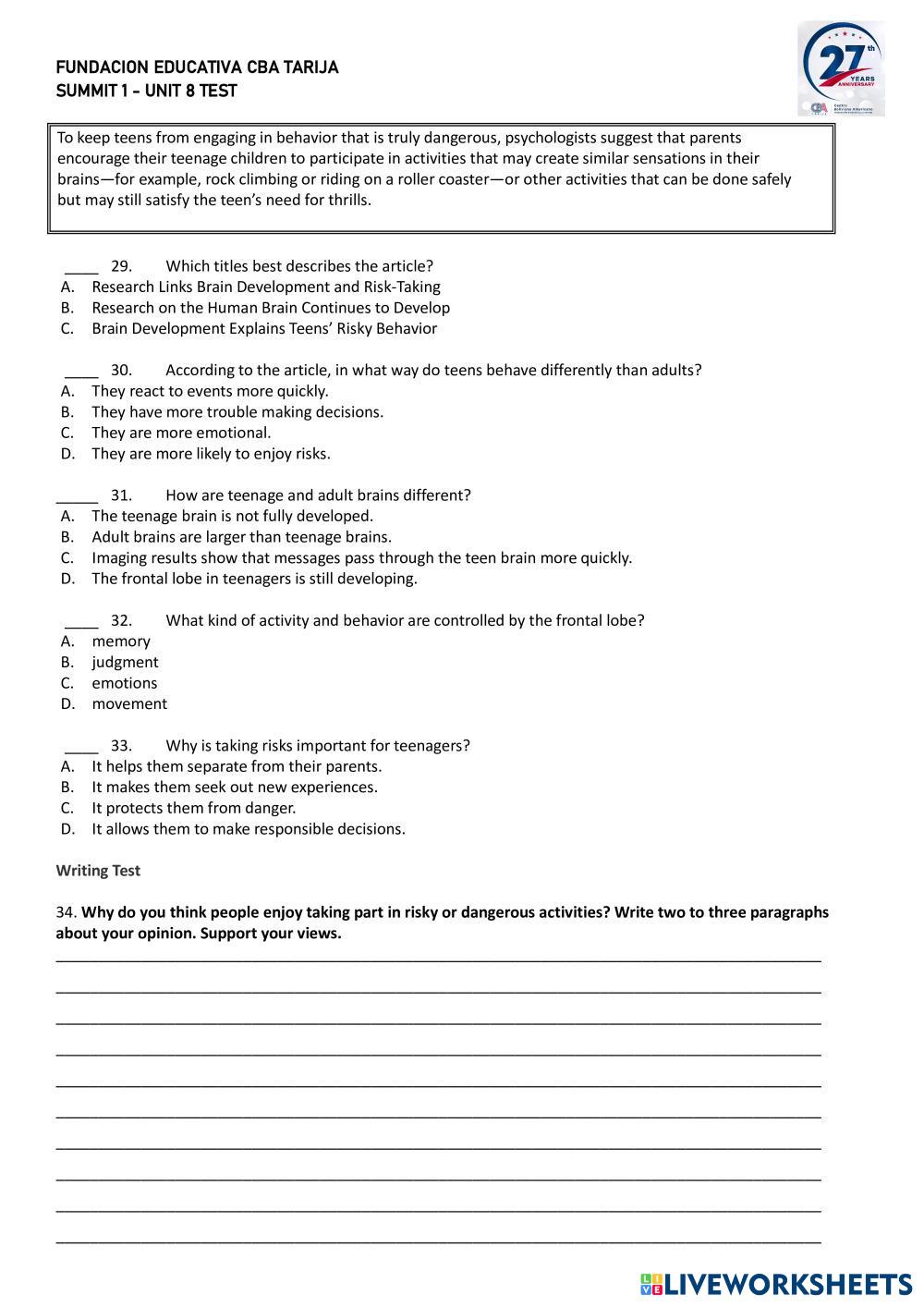 SUMMIT 1 UNIT 1… | ESL Worksheets | 8226466