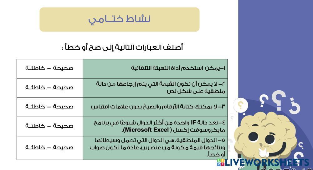 نشاط ختامي | Math Worksheets | 8326569