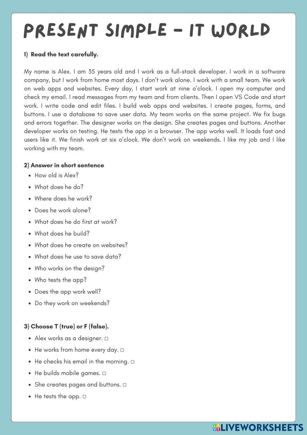 PRESENT SIMPLE … | ESL Worksheets | 8329285