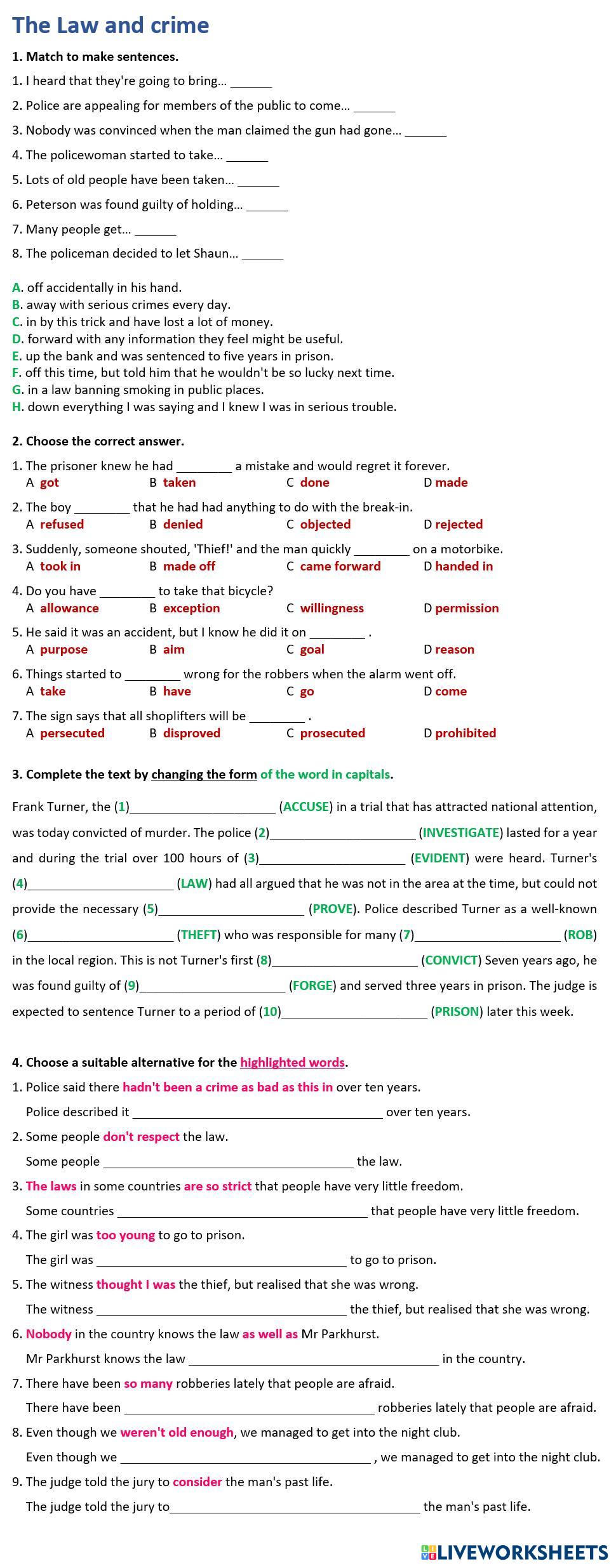 The Law and Cri… | English Language Worksheets | 8000403