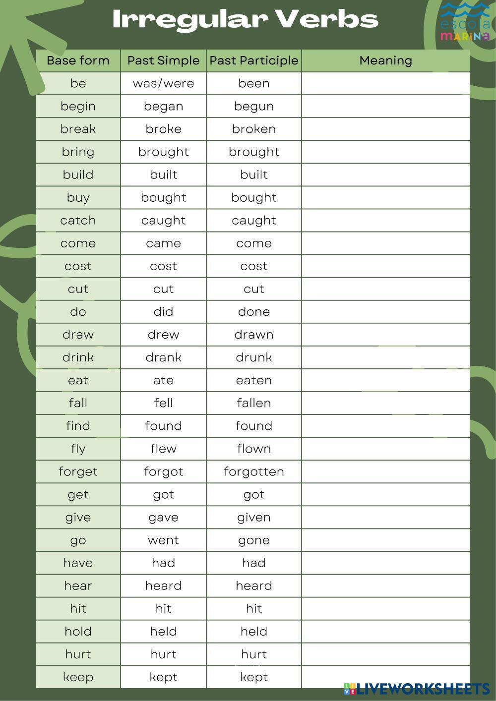 Irregular verbs | English Language Worksheets | 8330046