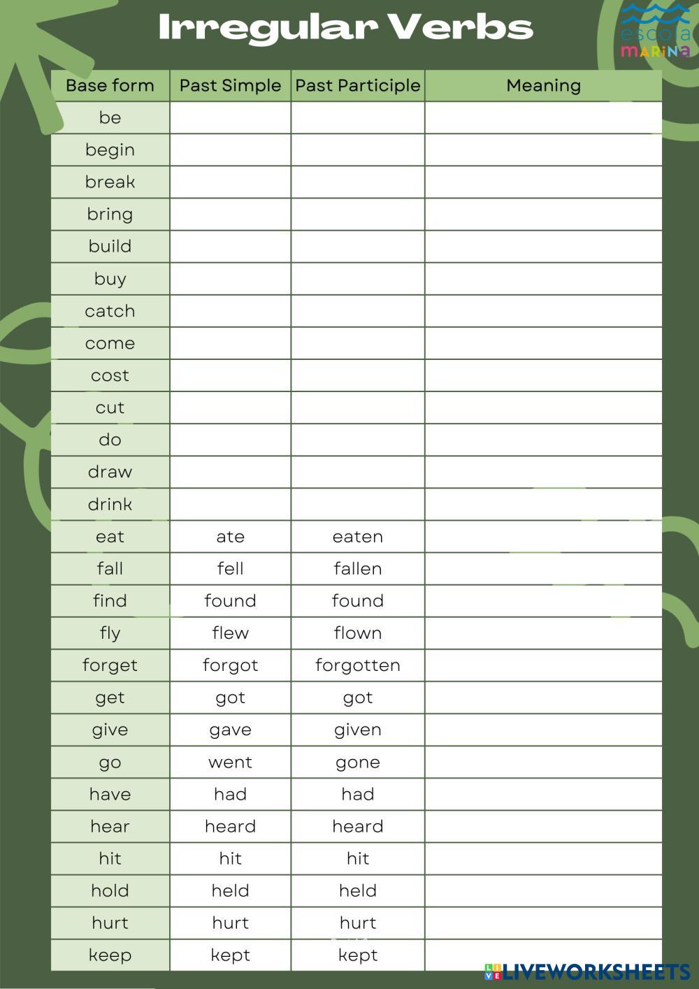Irregular verbs | English Language Worksheets | 8330050