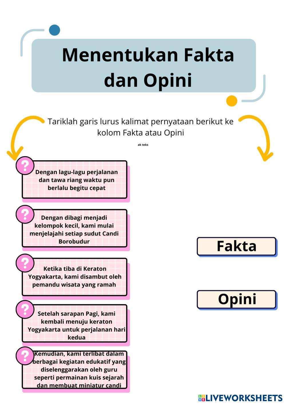 FAKTA DAN OPINI | ESL Worksheets | 8331174