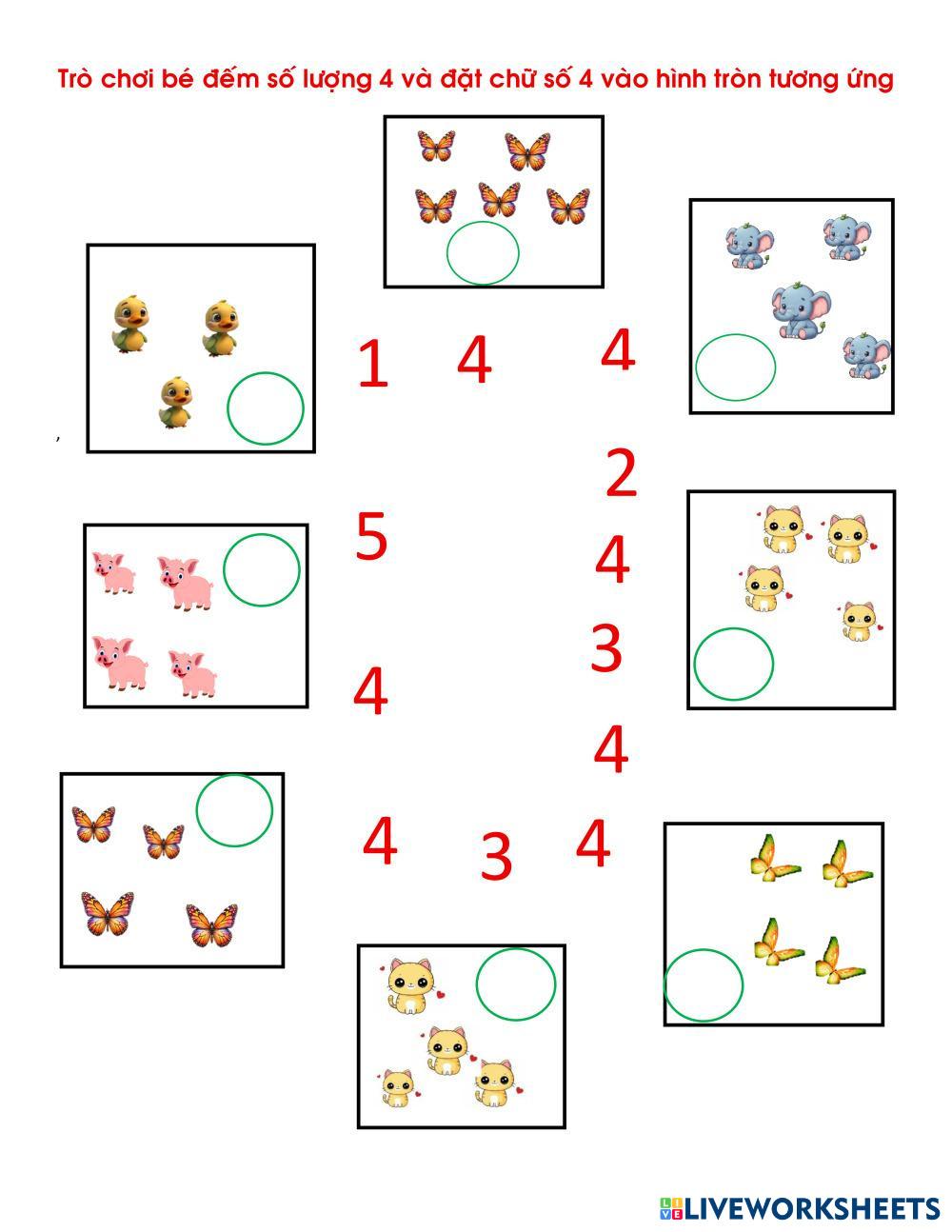 Đặt số lượng 4 … | English Language Worksheets | 8331518