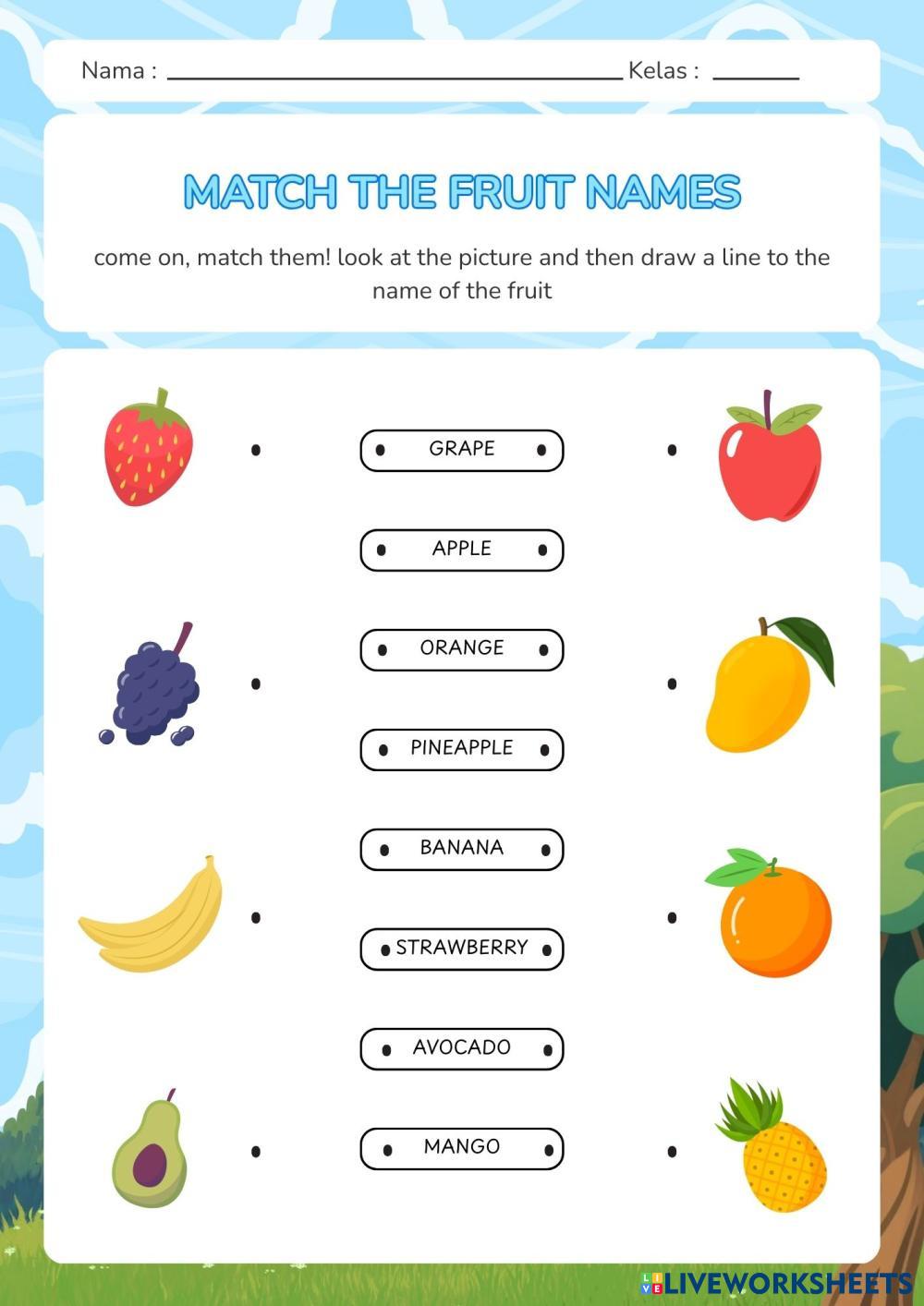 match the fruit… | English Language Worksheets | 8332150