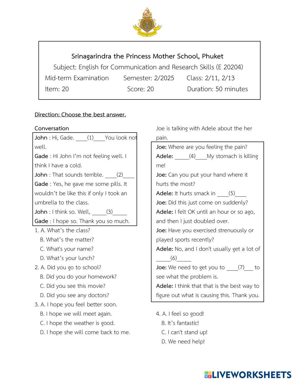 Mid-Term Examin… | English Language Worksheets | 8332148