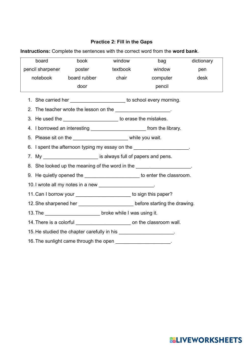 Practice 2: Fil… | English Language Worksheets | 8332364